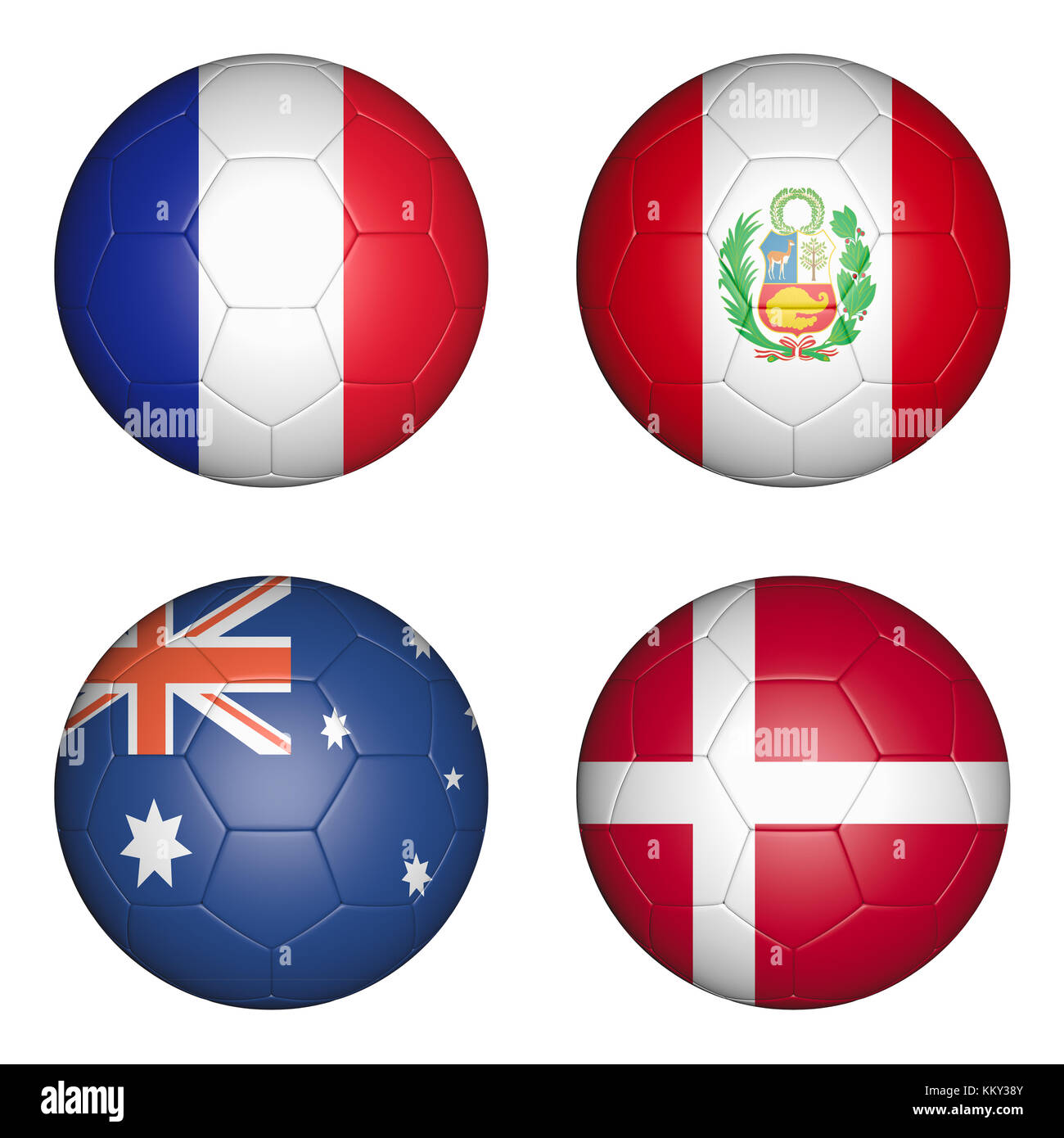 Four balls with the image of the flags of countries, the cup of the ...