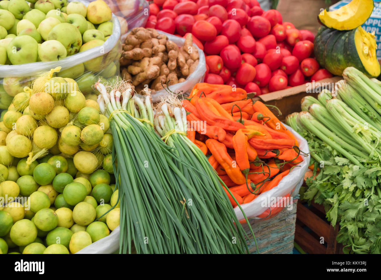 Vegetables in the local market in Urubamba Peru, the Sacred Valley ...
