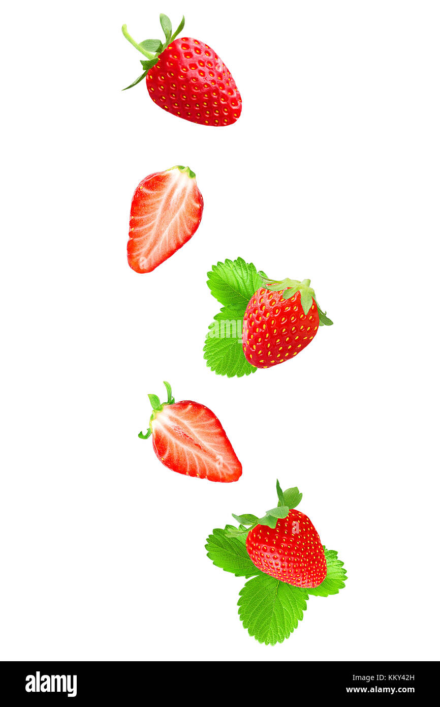Falling strawberry isolated on white background with clipping path ...