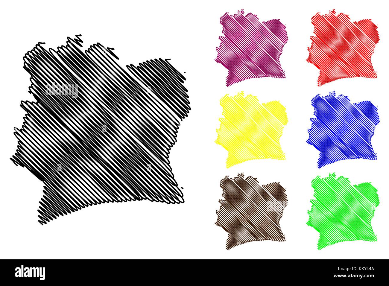 Ivory Coast map vector illustration, scribble sketch Republic of Côte d ...