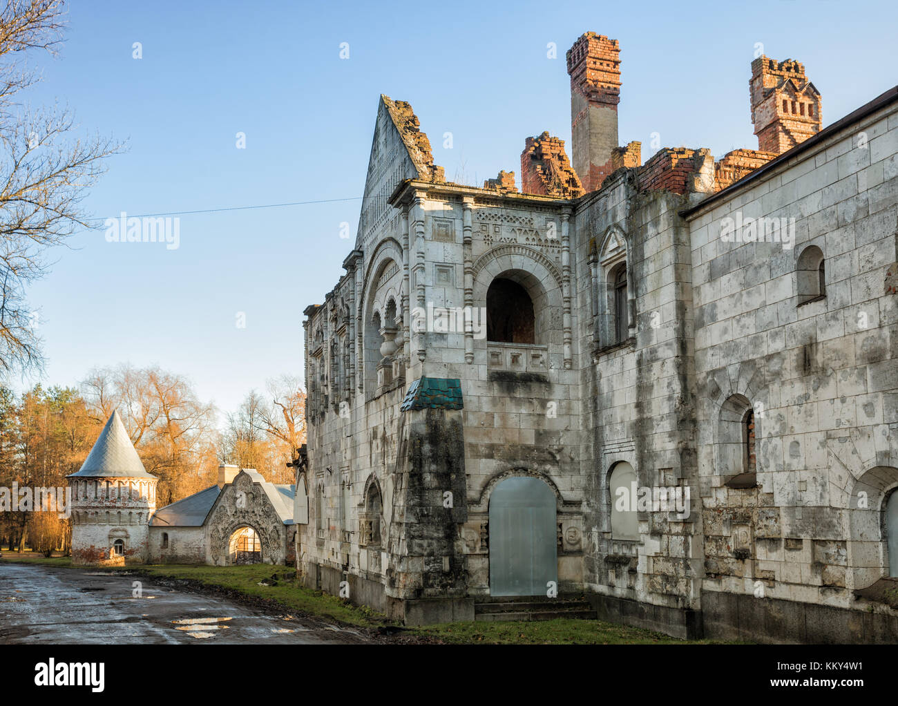 North corner tower, white stone chambers and gate of the old crumbling ...