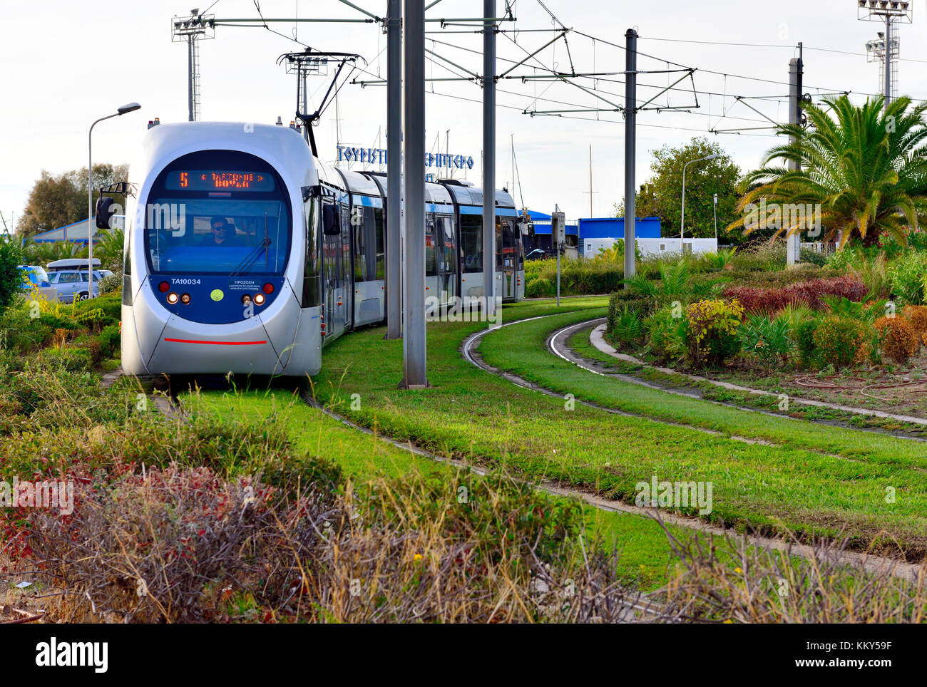 Tram in seaside town of Glyfada, suburb of Athens, Greece Stock Photo ...