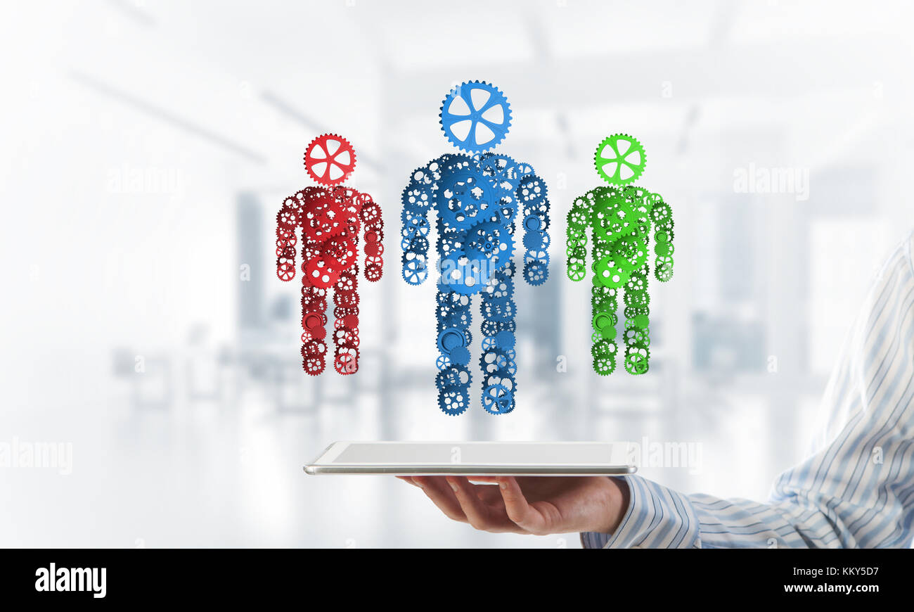 Concept of cooperation or maybe team with three figures presenting ...