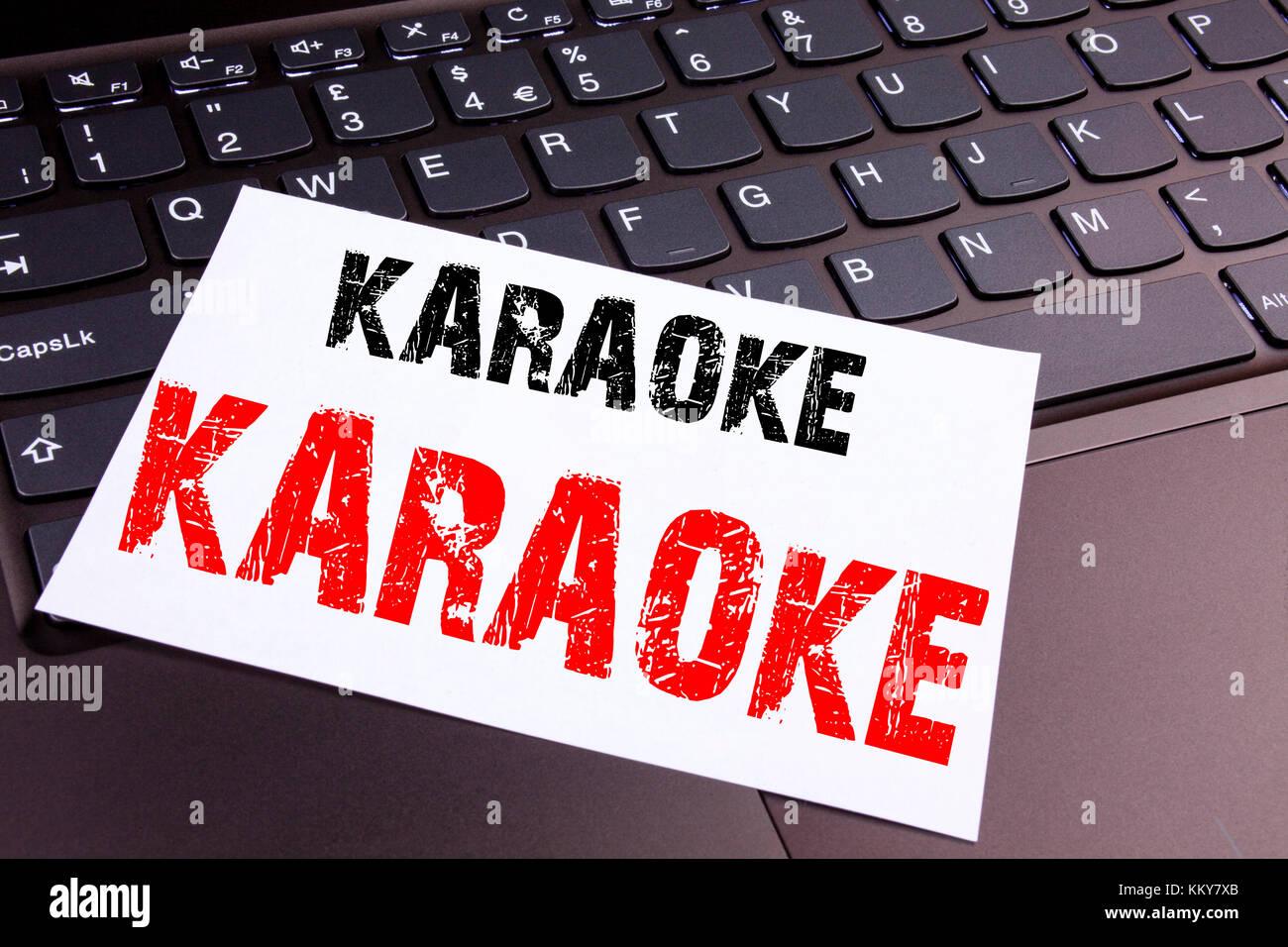 Writing Karaoke text made in the office close-up on laptop computer ...