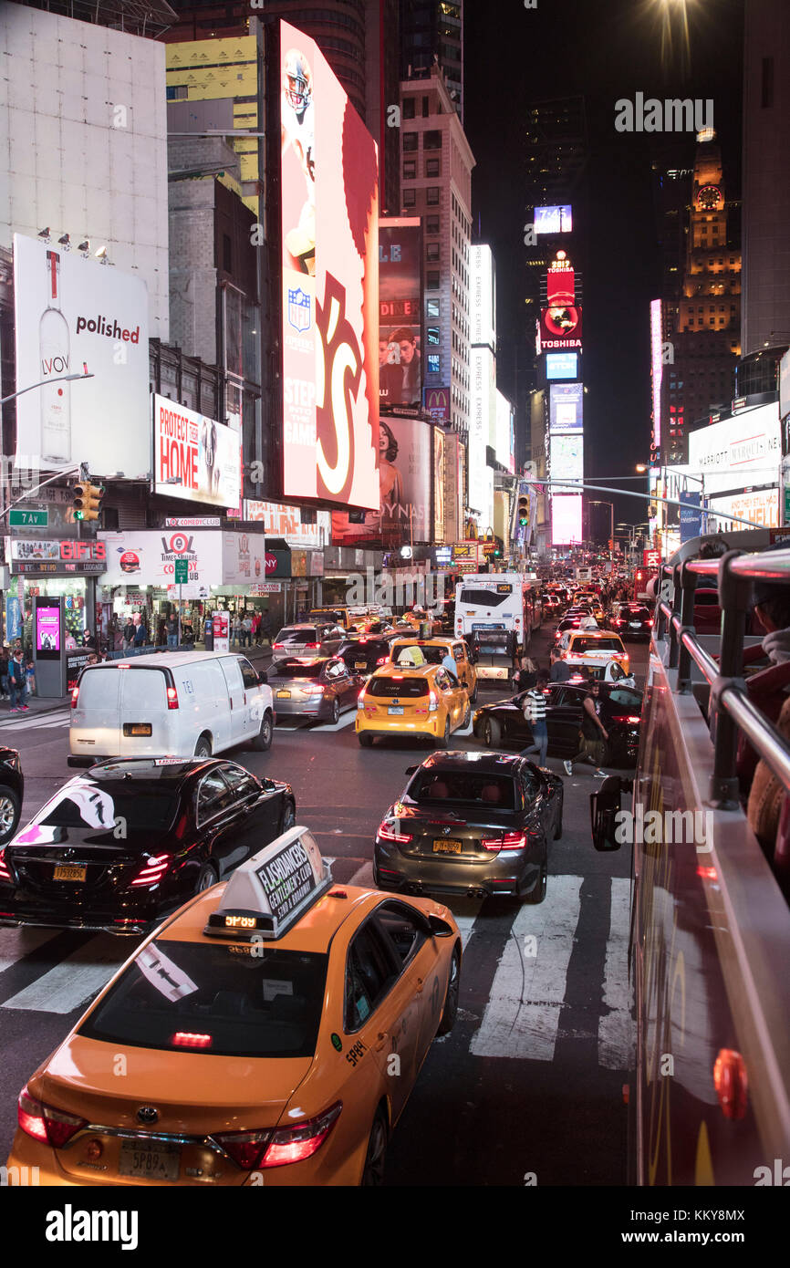 Manhattan Evening at Times Square with People and Cars Stock Photo - Alamy