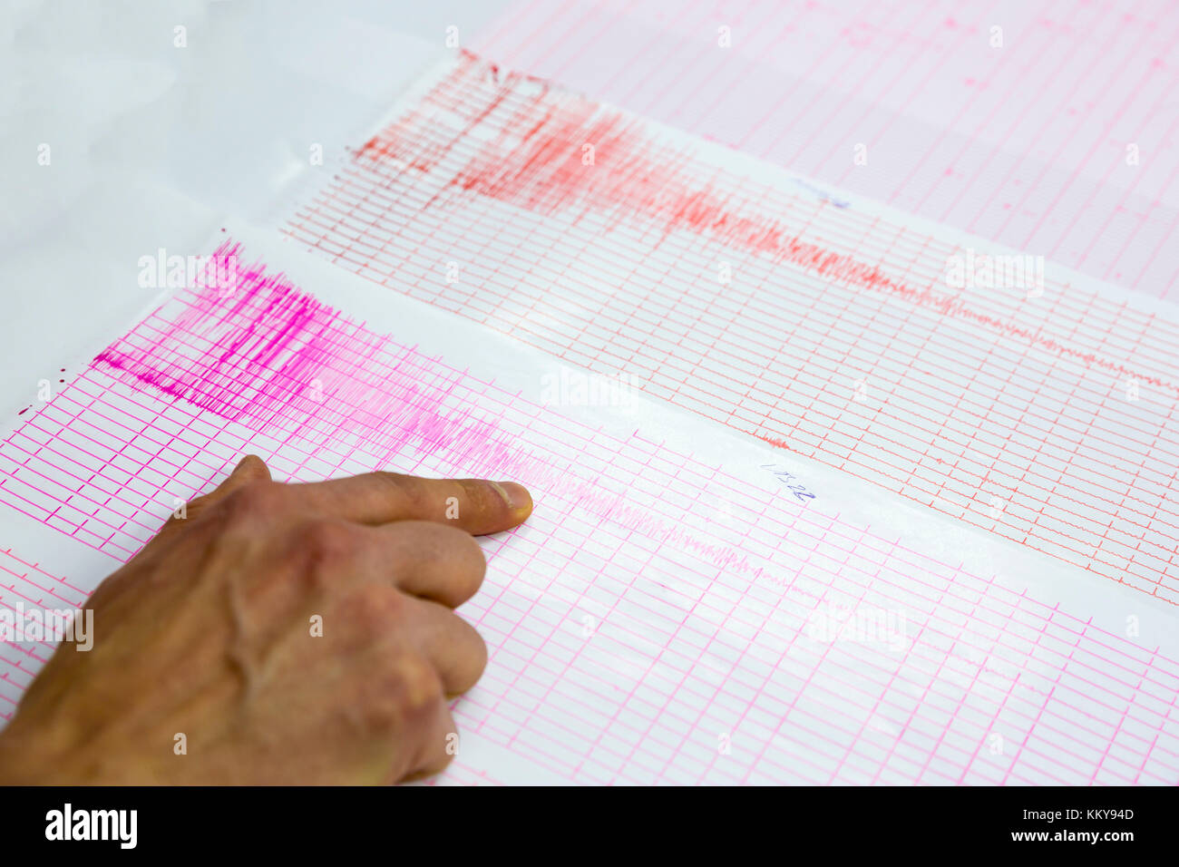 Seismological activity lines on the sheet of measuring paper ...