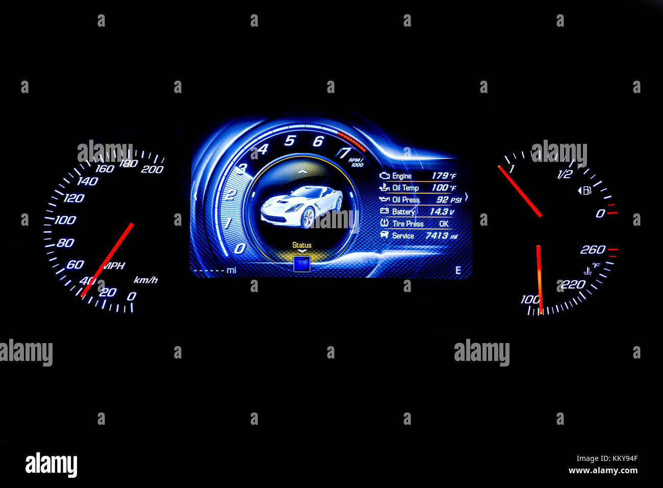 Modern light car mileage (dashboard, milage) isolated on a black ...