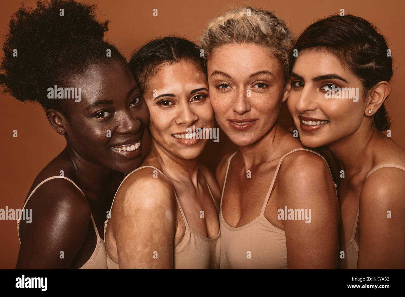 Portrait Of Four Young Women With Different Skin Types Diverse Group