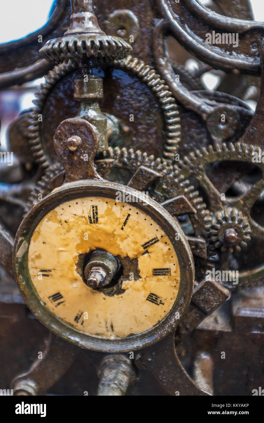 ancient mechanism of the tower clock cogwheels in the clock - soft ...