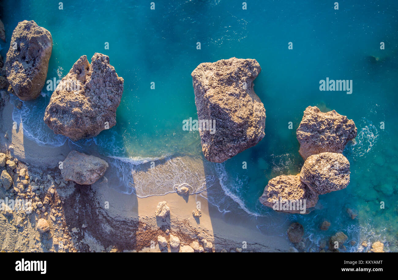 Aerial view of Kalamitsi beach, Ionian Sea, Lefkada island, Greece ...