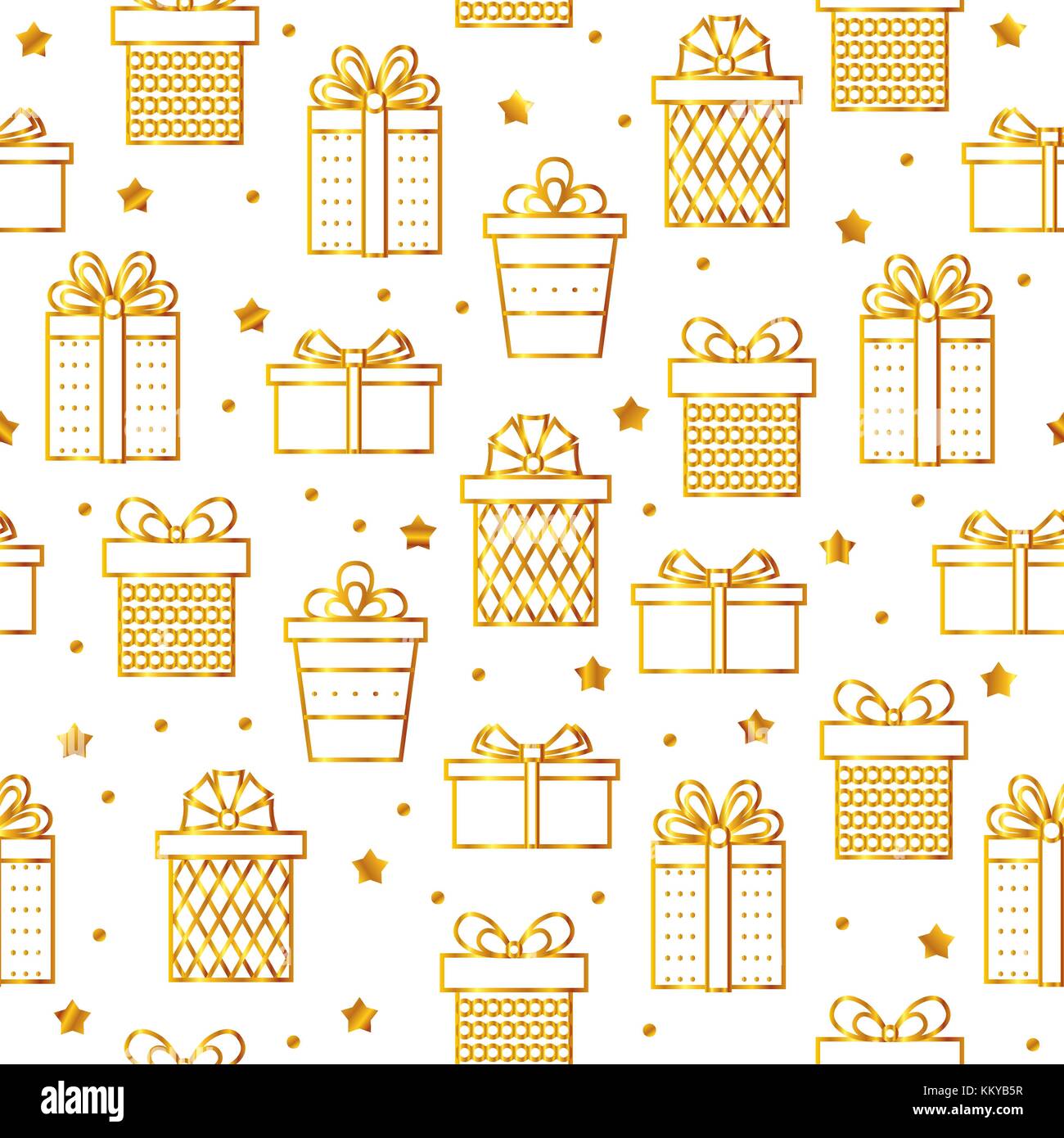 Seamless golden line art gifts pattern . Vector Stock Vector Image ...