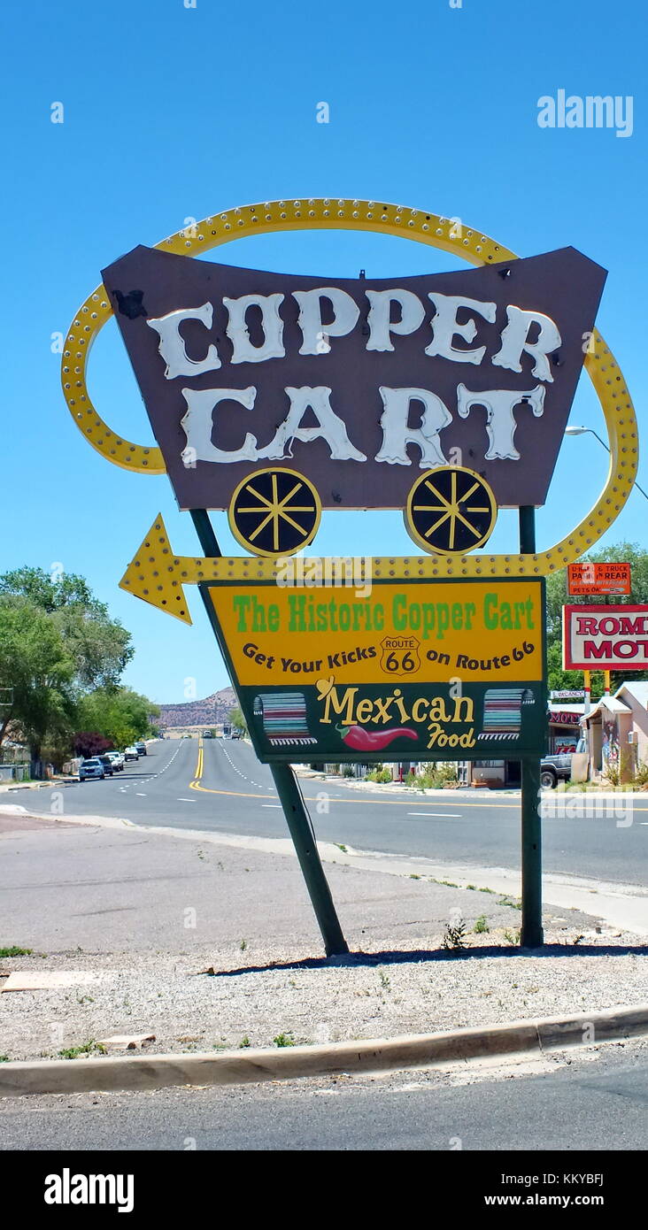 Seligman, Arizona, USA, June 23, 2013: The Copper Cart road sign in ...