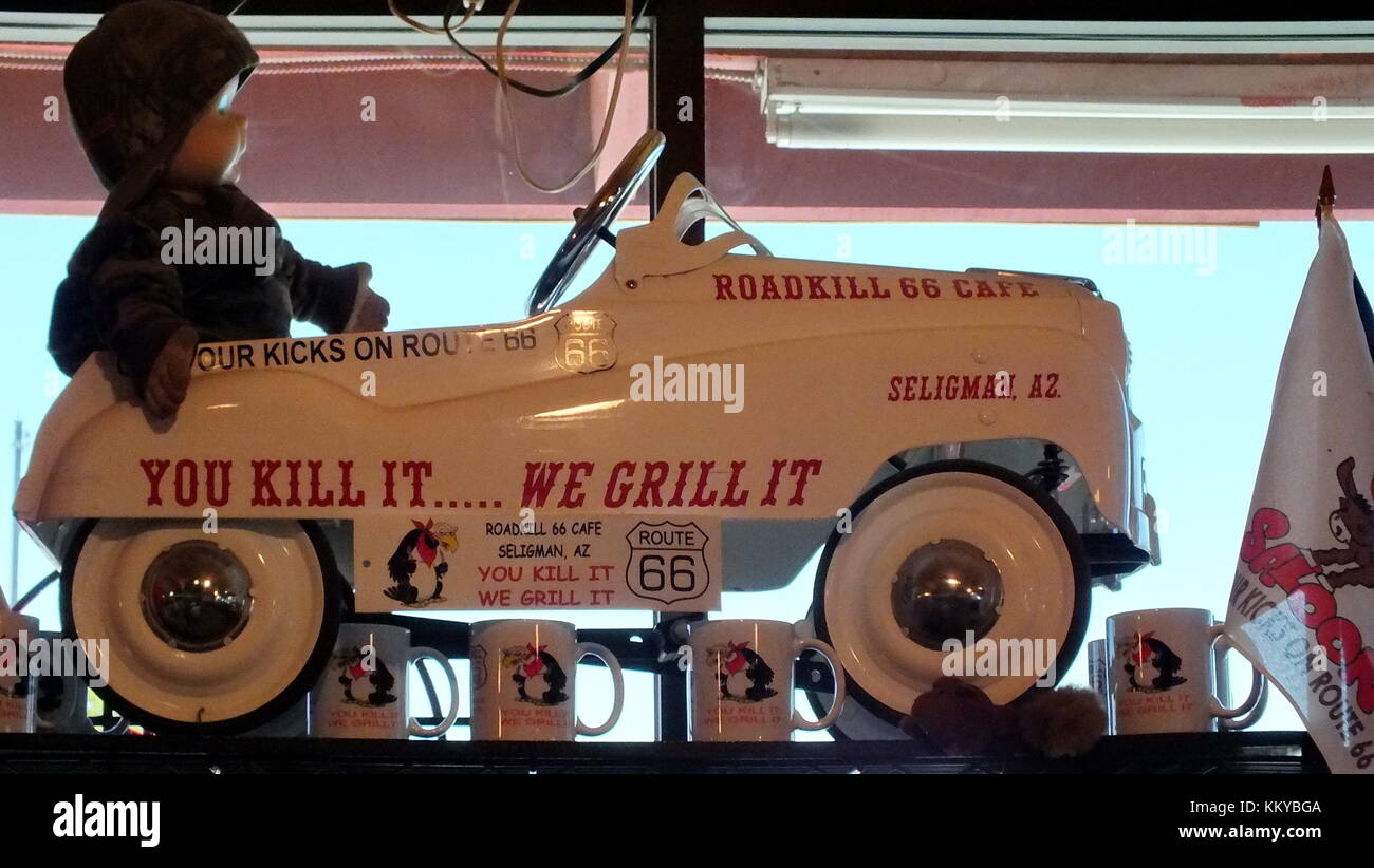 Seligman, Arizona, USA, June 23, 2013: The Roadkill Cafe on Route 66 ...