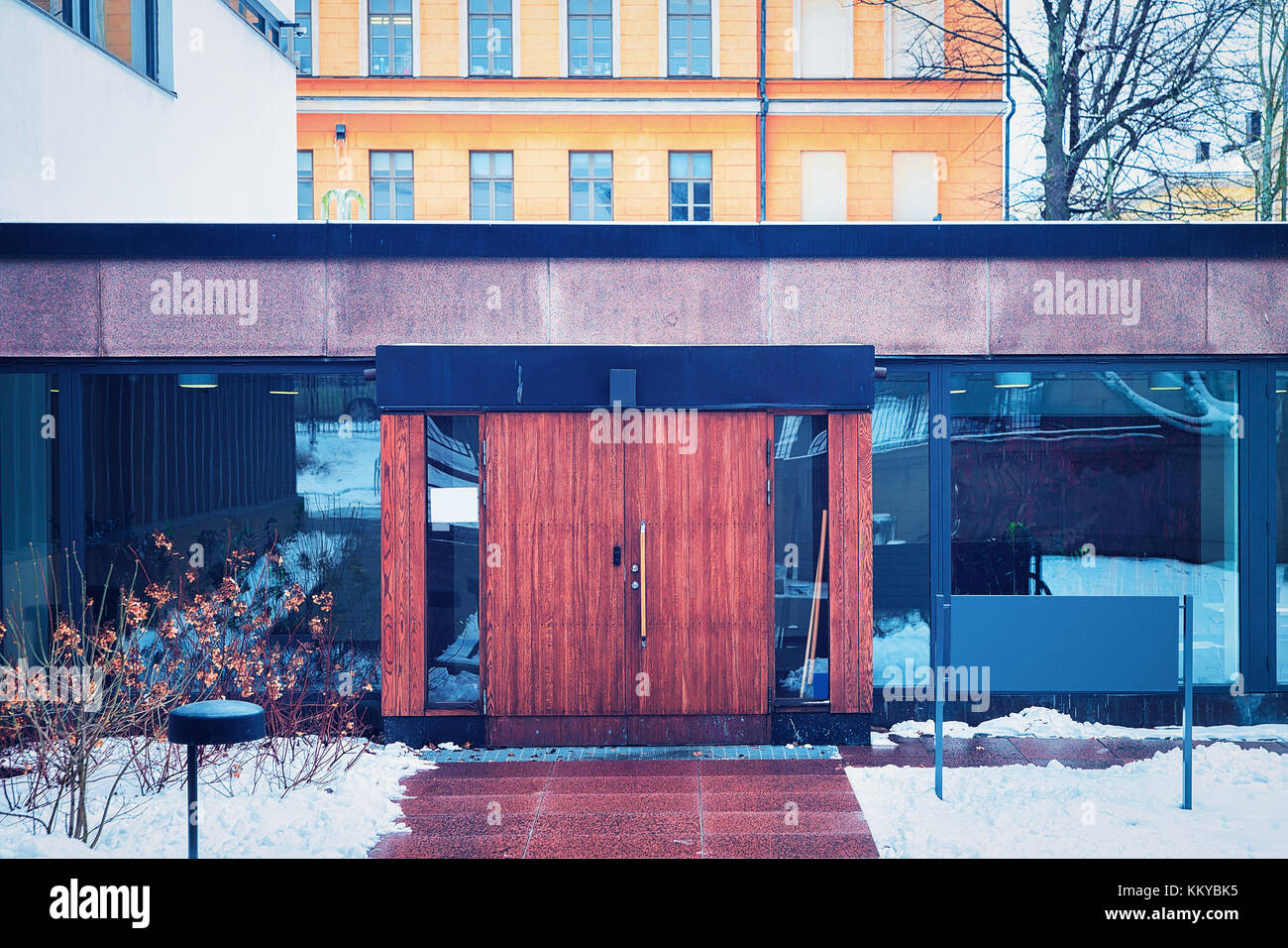 Entrance door into Faculty of Social Sciences at University of Helsinki, Finland in winter Stock ...