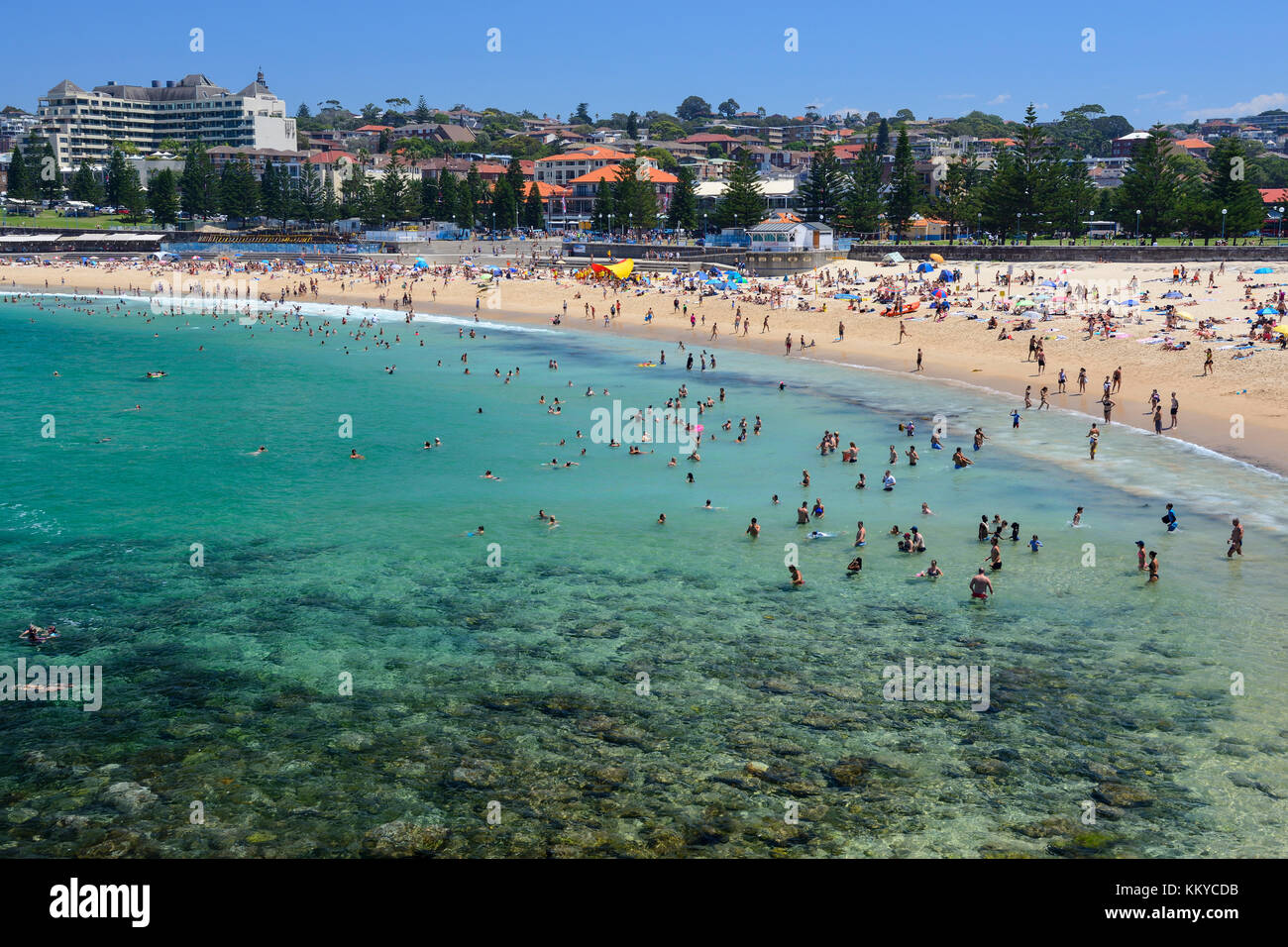 Sunbathers on Coogee Beach, Coogee, an eastern suburb of Sydney, New ...