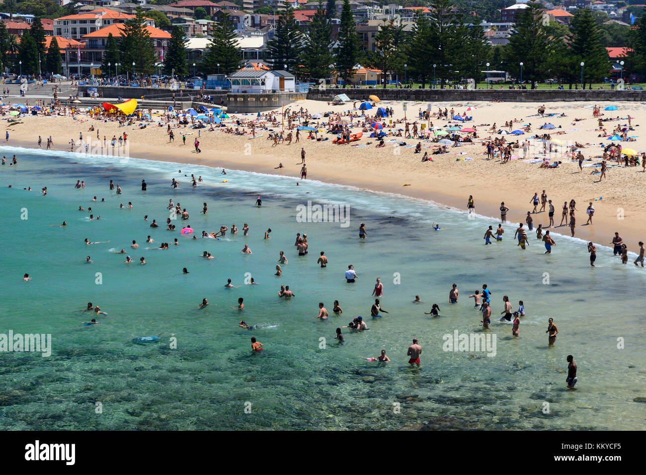 Sunbathers on Coogee Beach, Coogee, an eastern suburb of Sydney, New ...