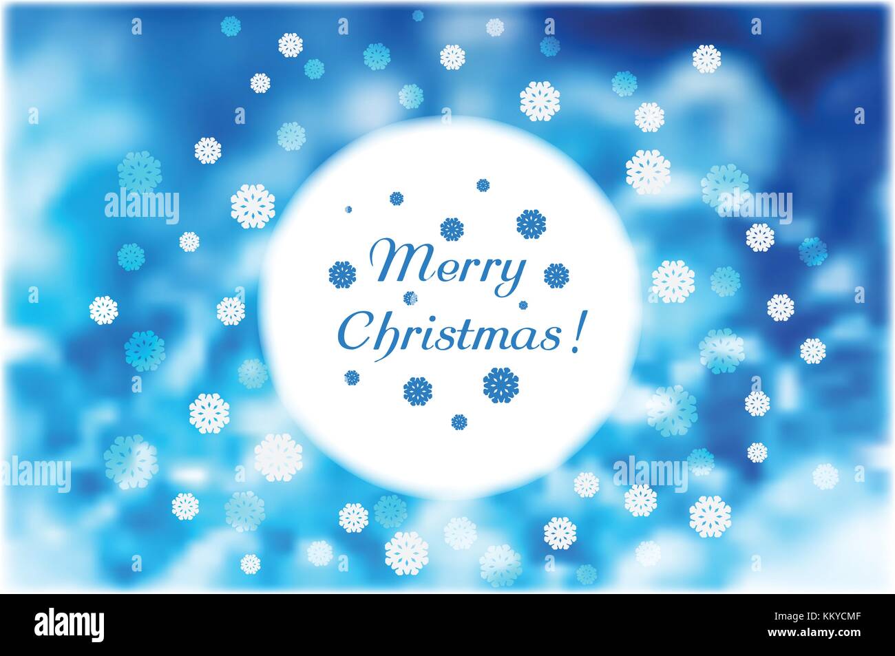 Christmas snowflakes around round white frame on blue abstract ...