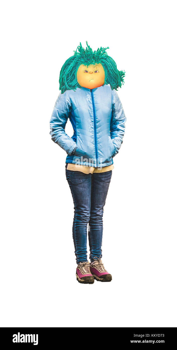 Full body woman with winter clothes and doll mask head Stock Photo - Alamy