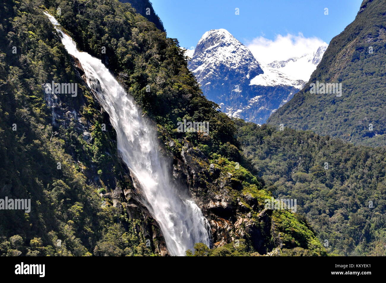 Lady Bowen Falls in Milford Sound, Fiordland, New Zealand Stock Photo ...