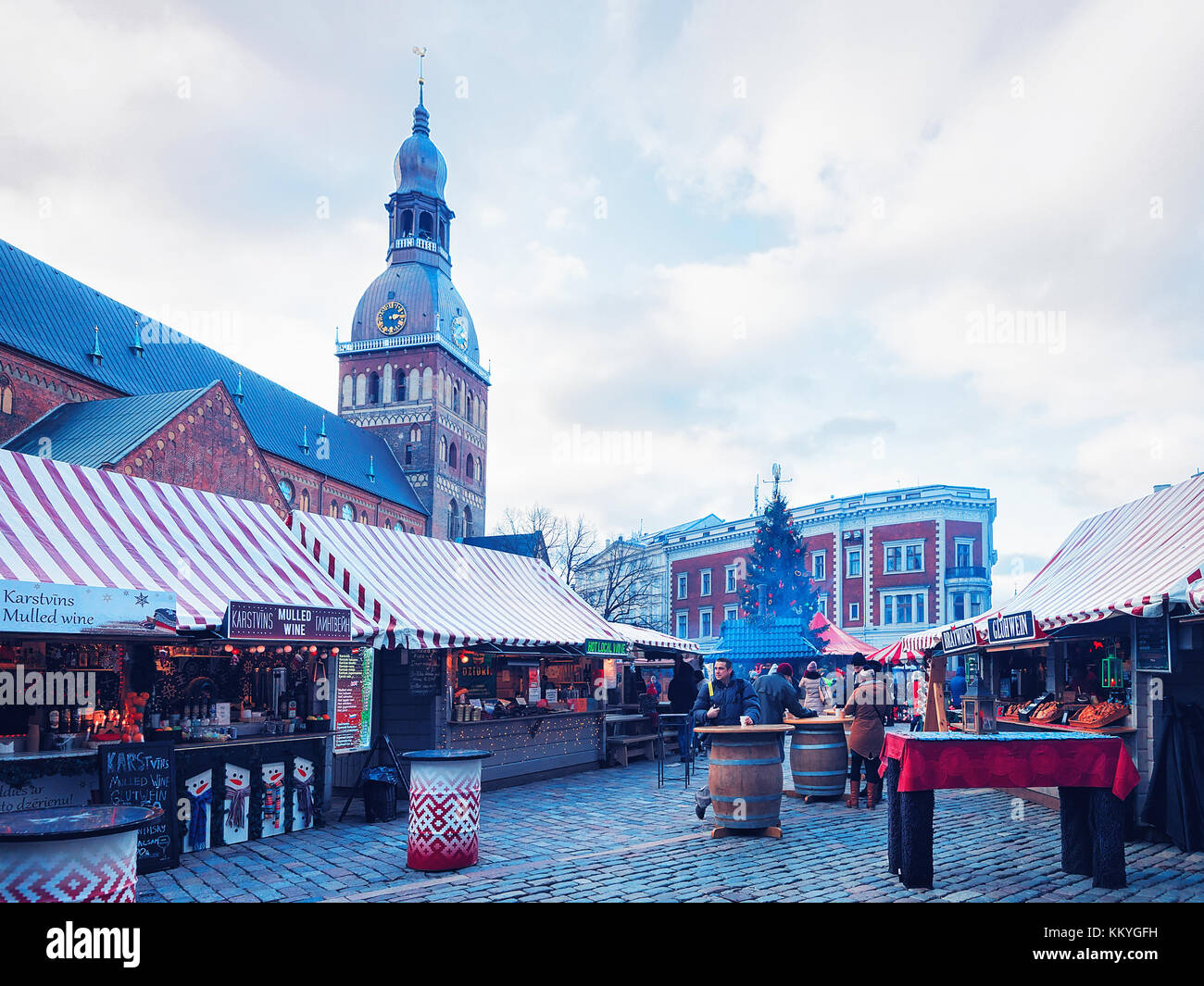 Riga, Latvia - December 28, 2016: People at Christmas Market on Dome ...