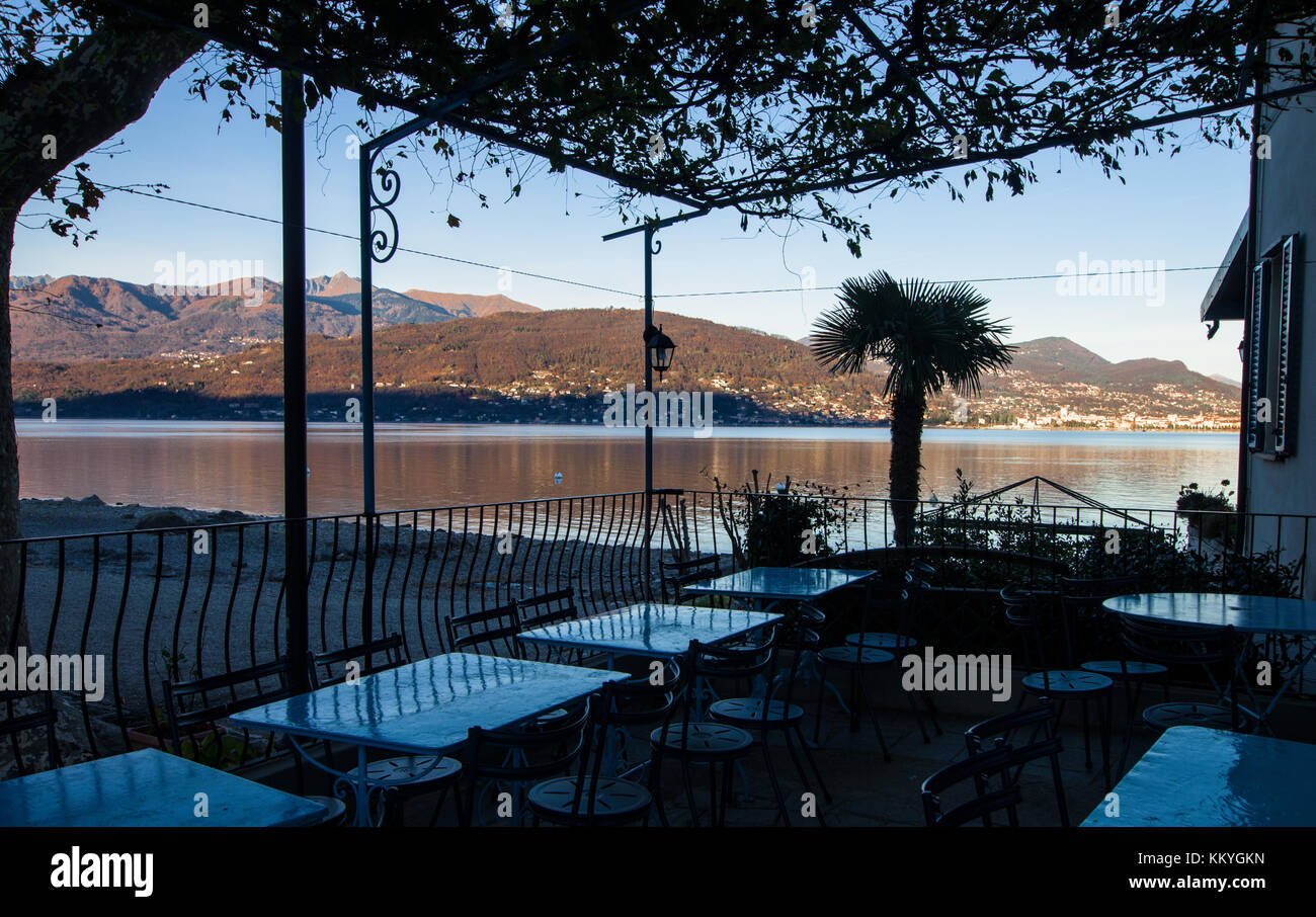 terrace with tables overlooking the lake Stock Photo - Alamy