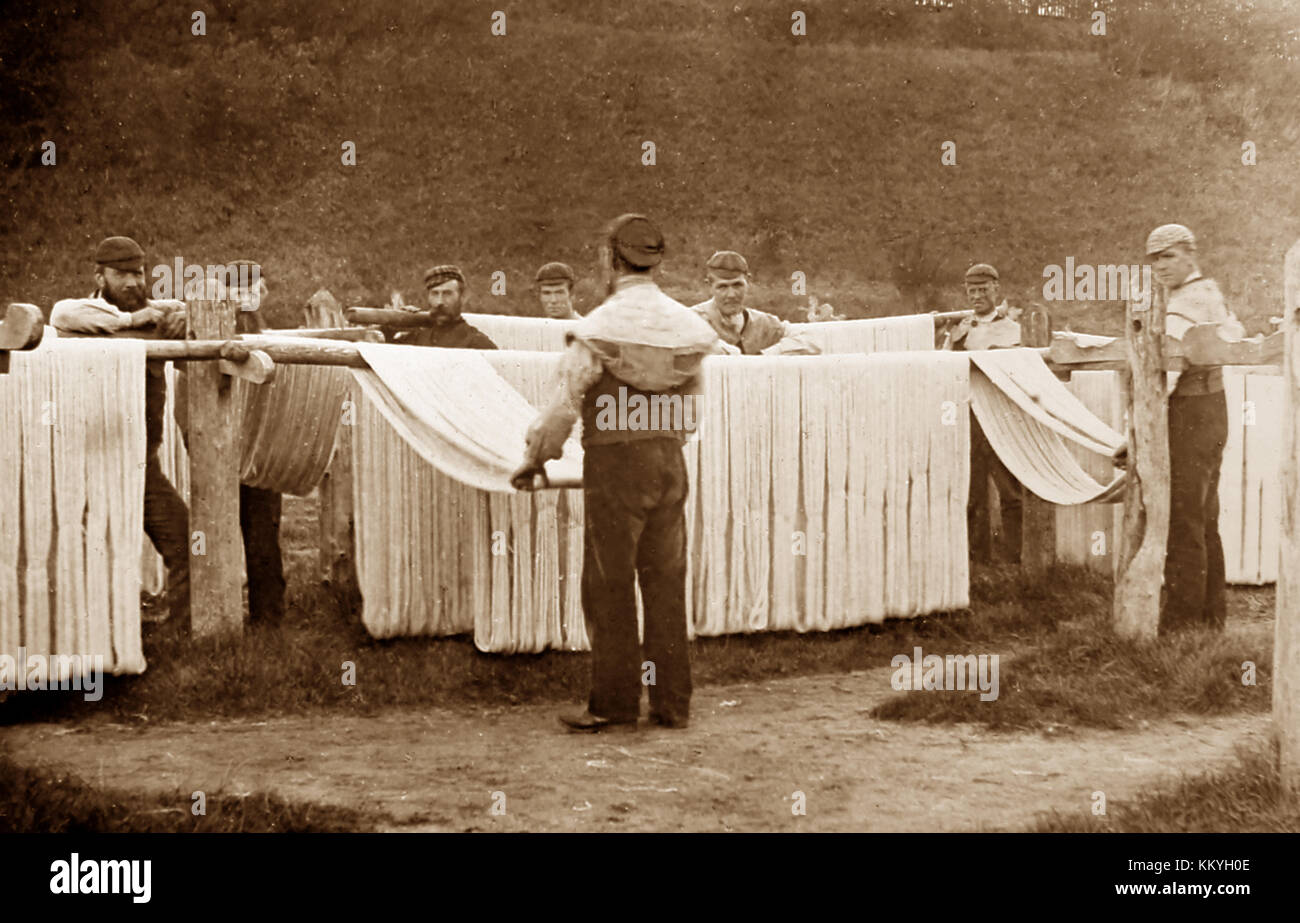 A boom yard, linen production, Victorian period Stock Photo - Alamy