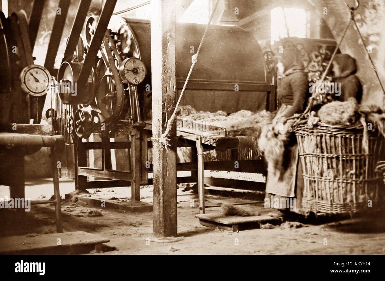 A tow breaker machine, linen production, Victorian period Stock Photo ...