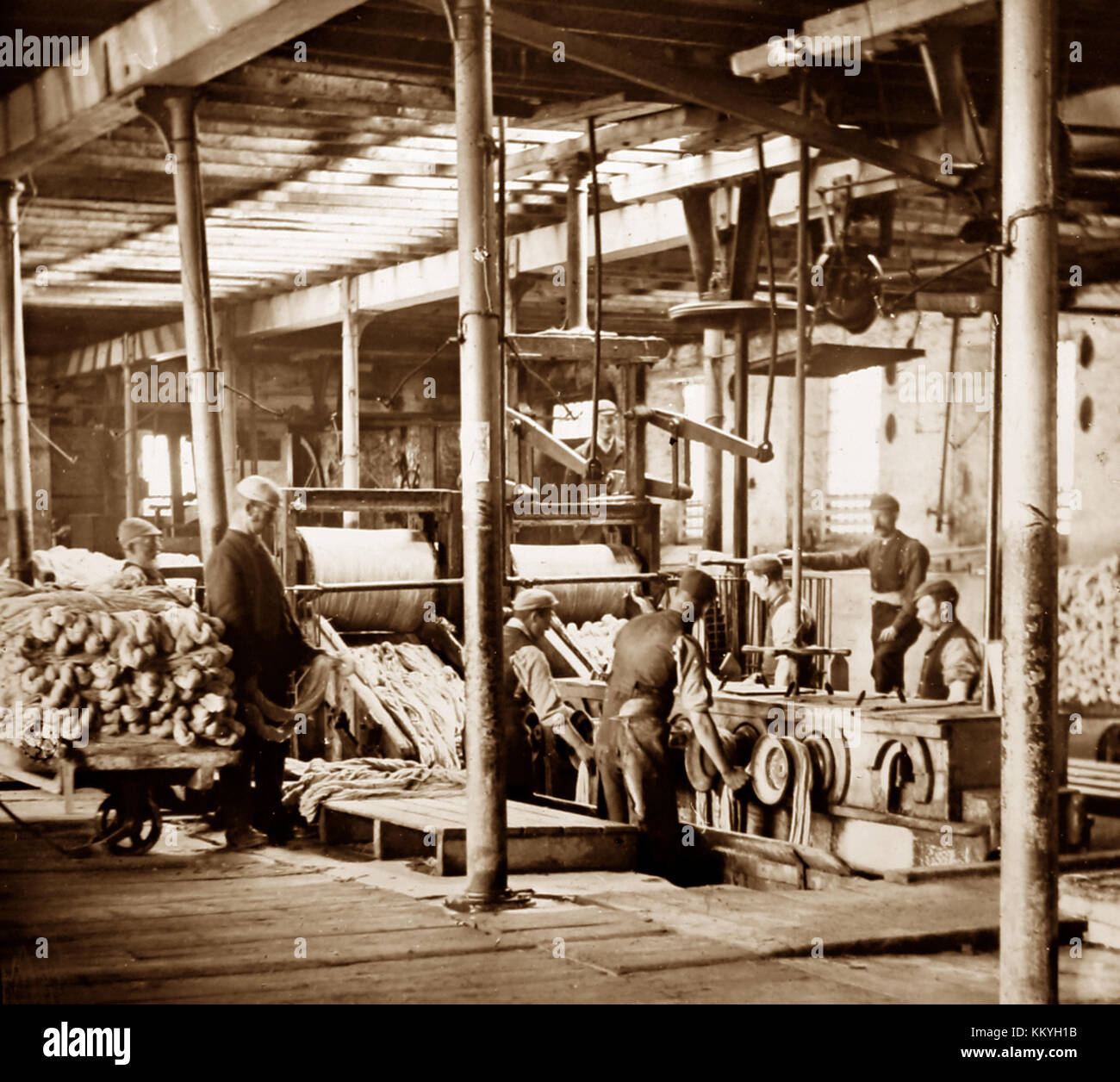 A squeezing machine, linen production, Victorian period Stock Photo - Alamy