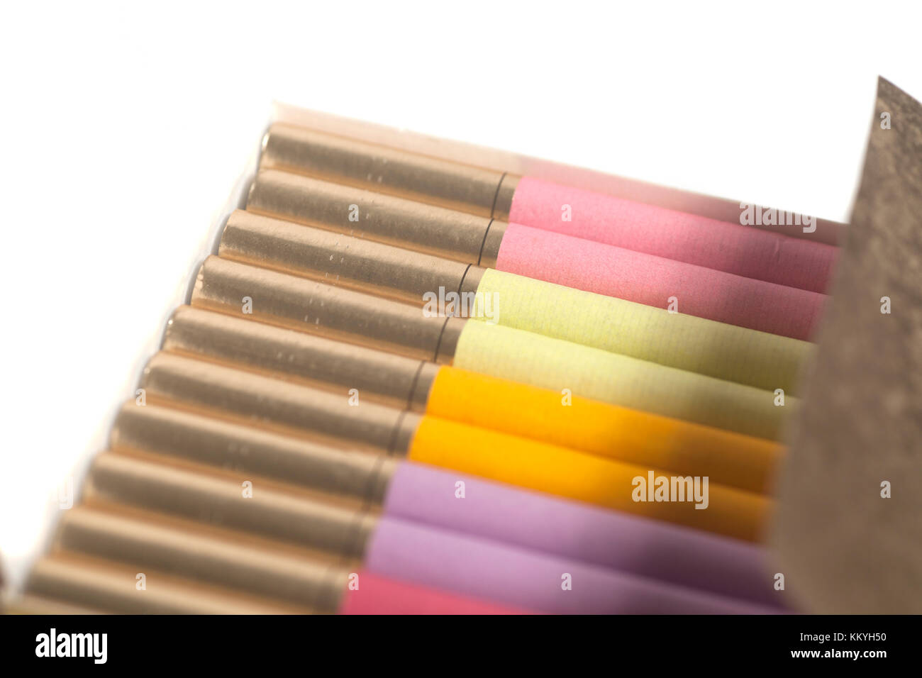 Box of colorful cigarettes, isolated on a white Stock Photo - Alamy