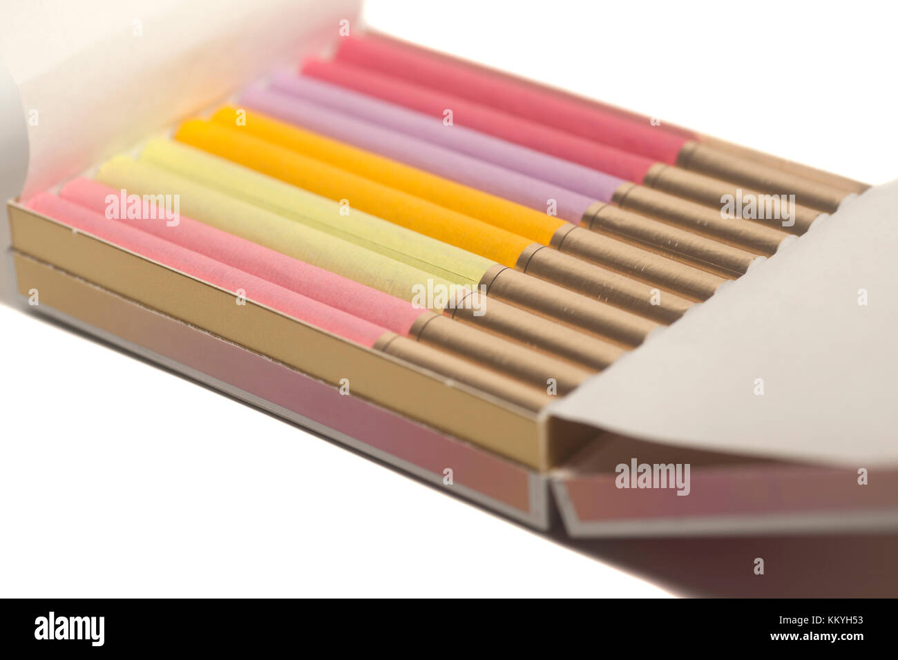 Box of colorful cigarettes, isolated on a white Stock Photo - Alamy