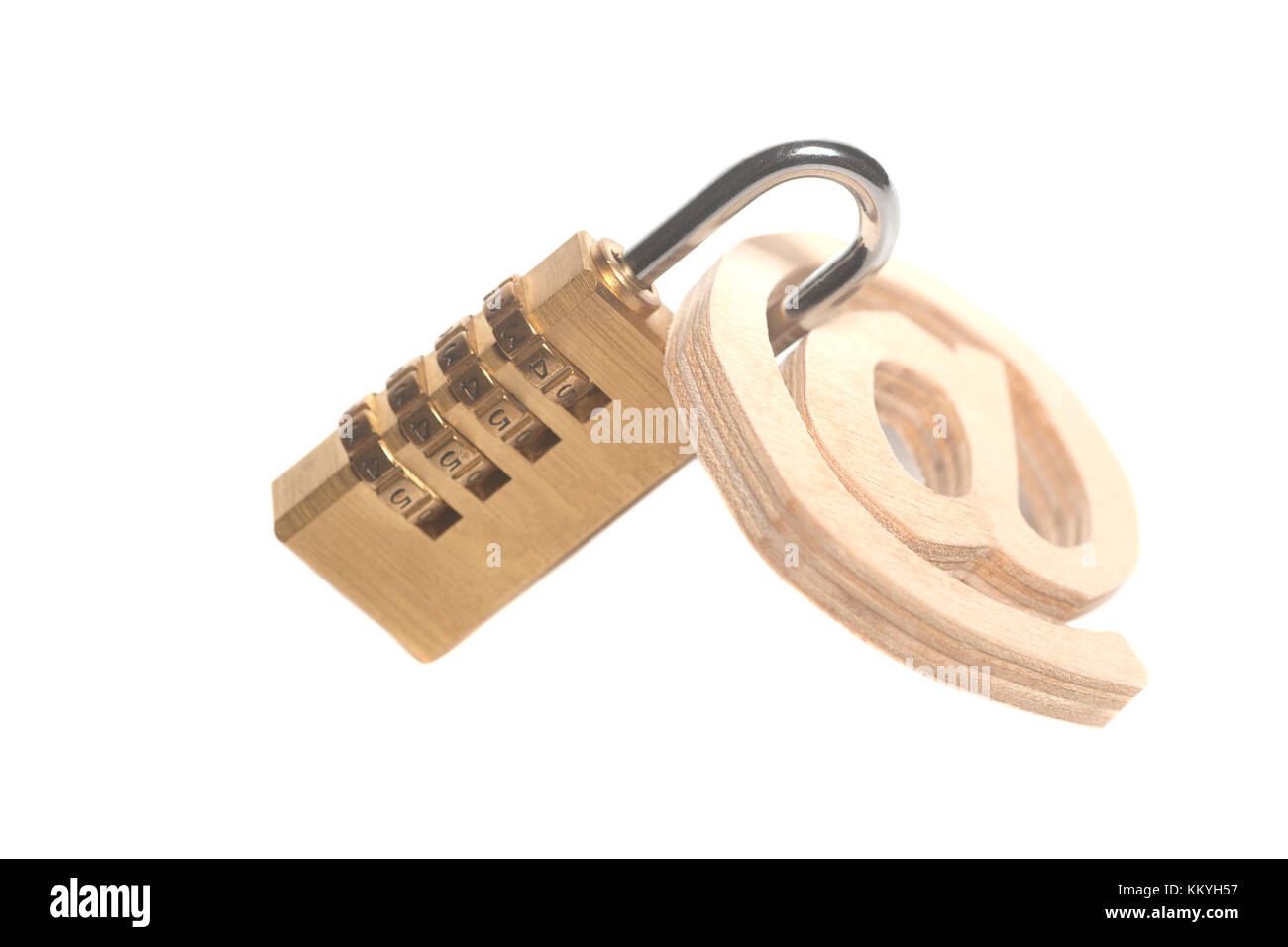 Email Symbol of wood with Padlock isolated on white background Stock ...