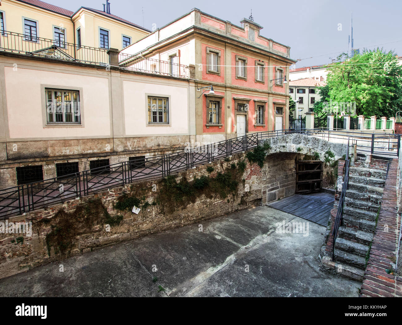 Medieval Milan of Leonardo da Vinci, the bridge of the gabelles Stock ...