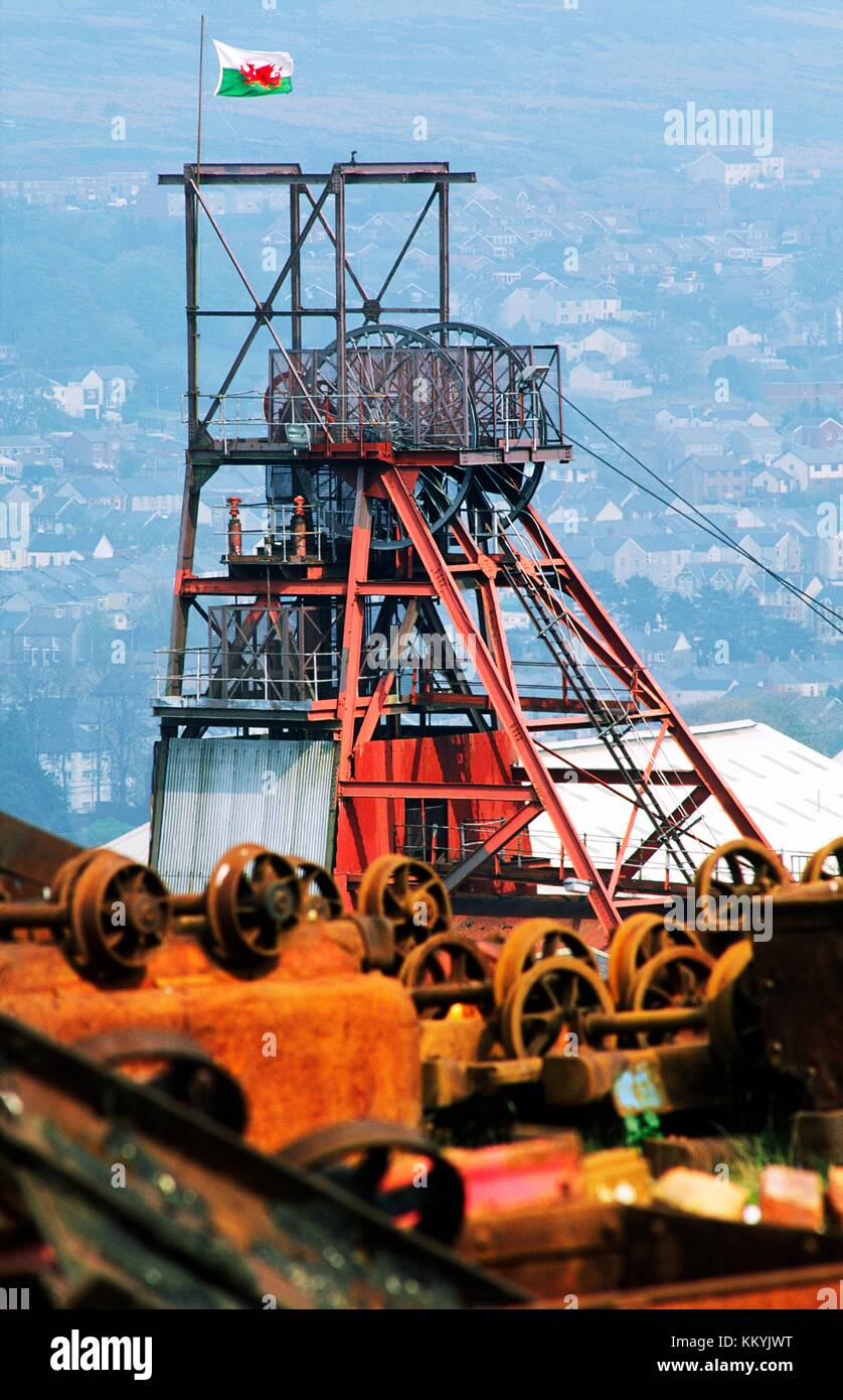 Pit head winding gear of the preserved Big Pit coal mine in the Gwent ...