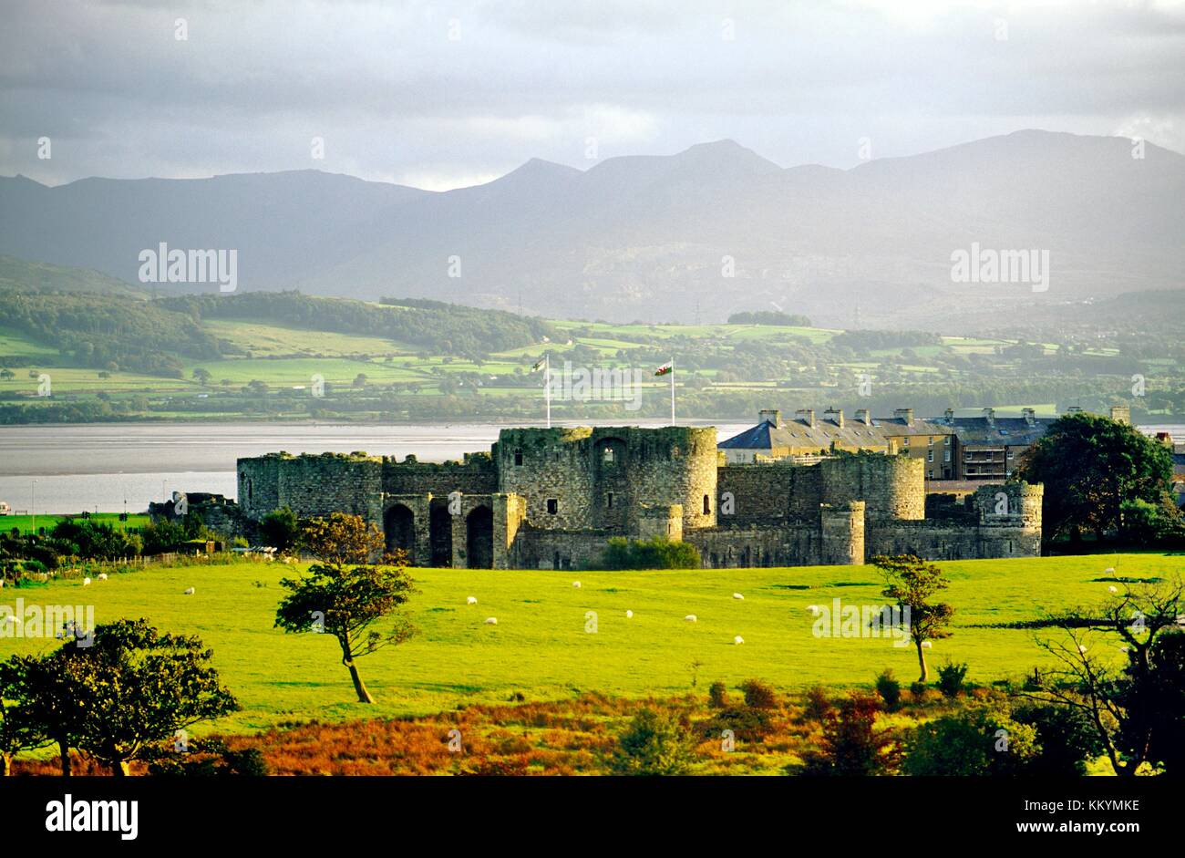 Beaumaris Castle, Anglesey, north Wales, UK with Menai Strait and ...