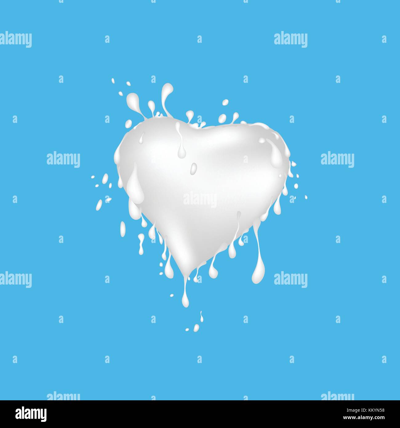Vector of milk splash shape heart. Splash of milk on blue background ...