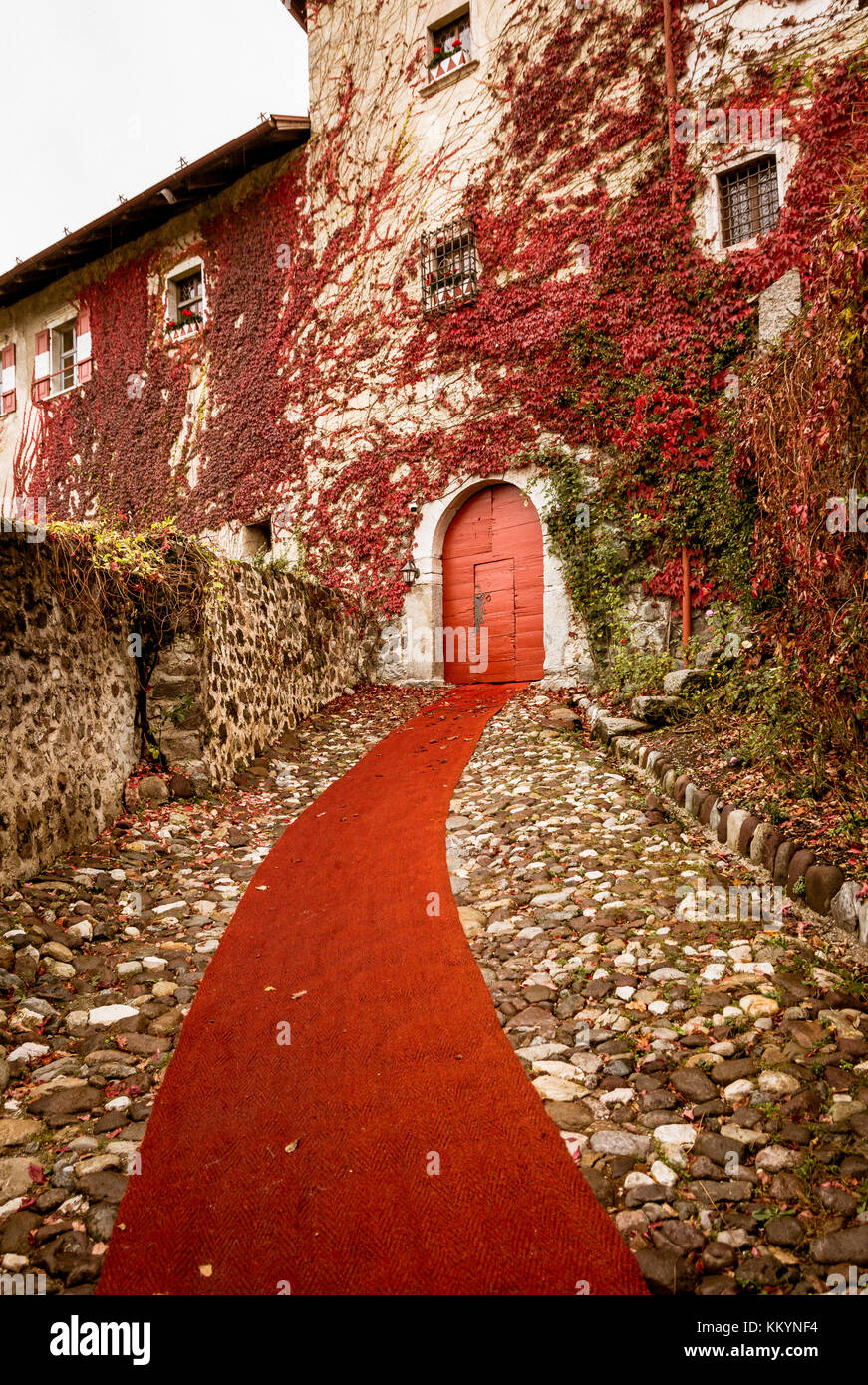 Valer Castle and the apple trees of the Non Valley. Trento province ...