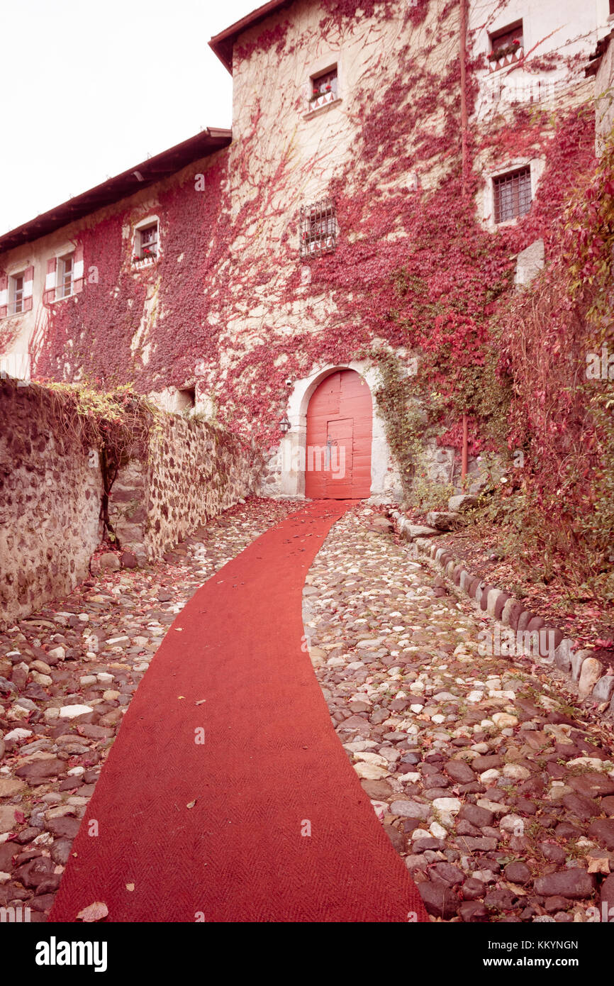 Valer Castle and the apple trees of the Non Valley. Trento province ...