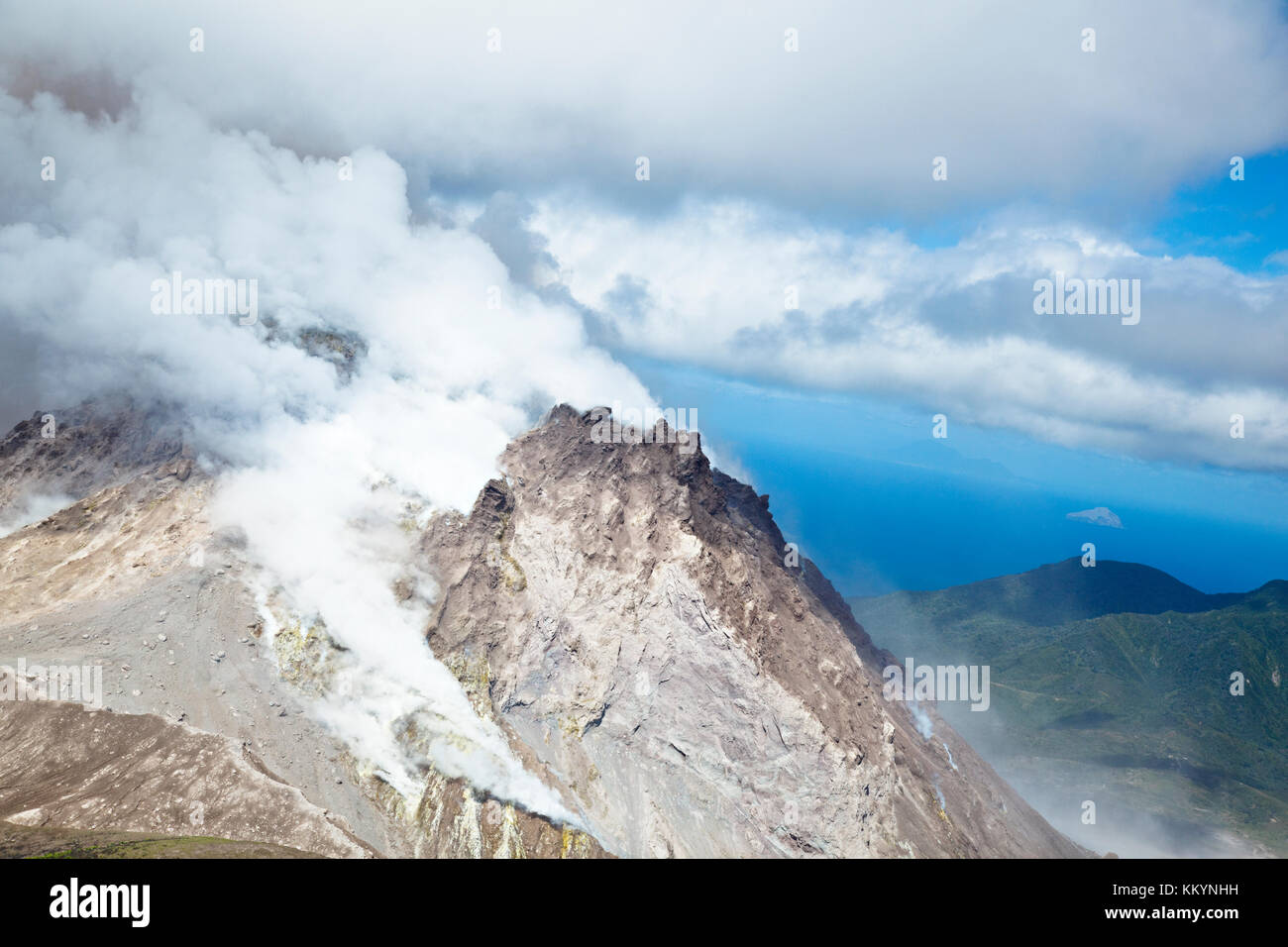 The peak of the active Soufriere Hills Volcano in Montserrat seen from ...