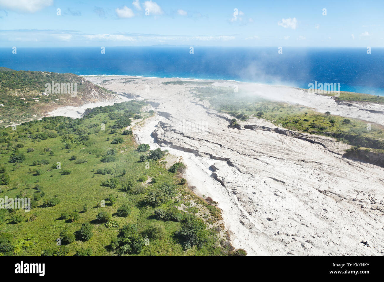 The dusty and steaming remains of recent pyroclastic flows of the ...