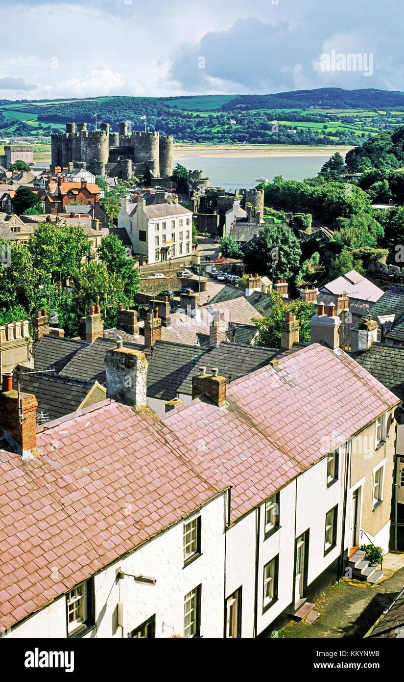 Medieval Conwy Castle, built by King Edward I, Snowdonia, in the ...