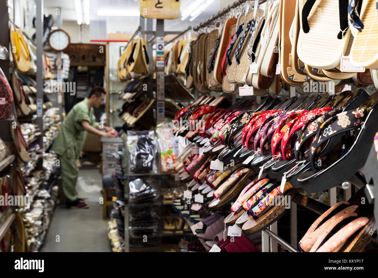 Tokyo, Japan - May 24, 2019 : Japanese traditional shoe shop (geta wood ...