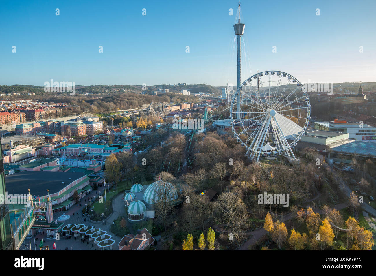 Aerial view of Liseberg during late autumn in Gothenburg. Liseberg is ...
