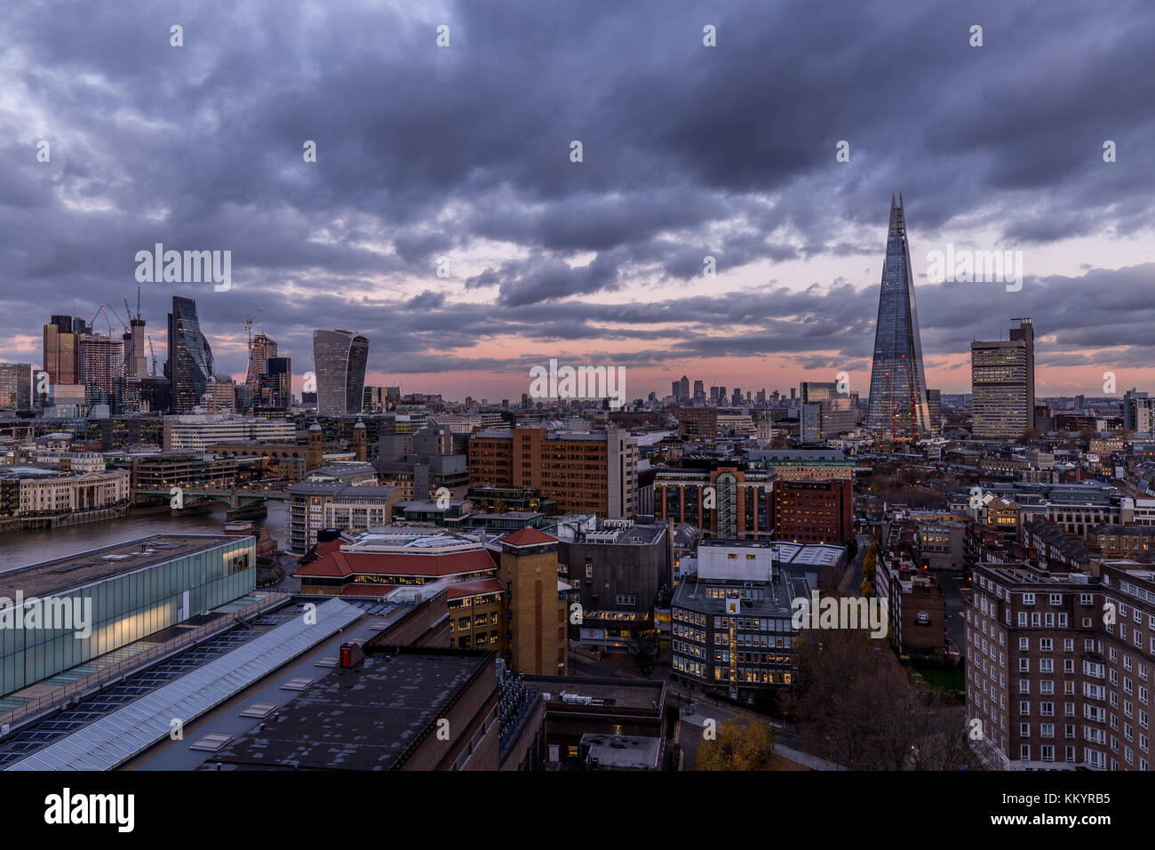 Aerial cityscape view of building rooftops on modern London skyline at ...