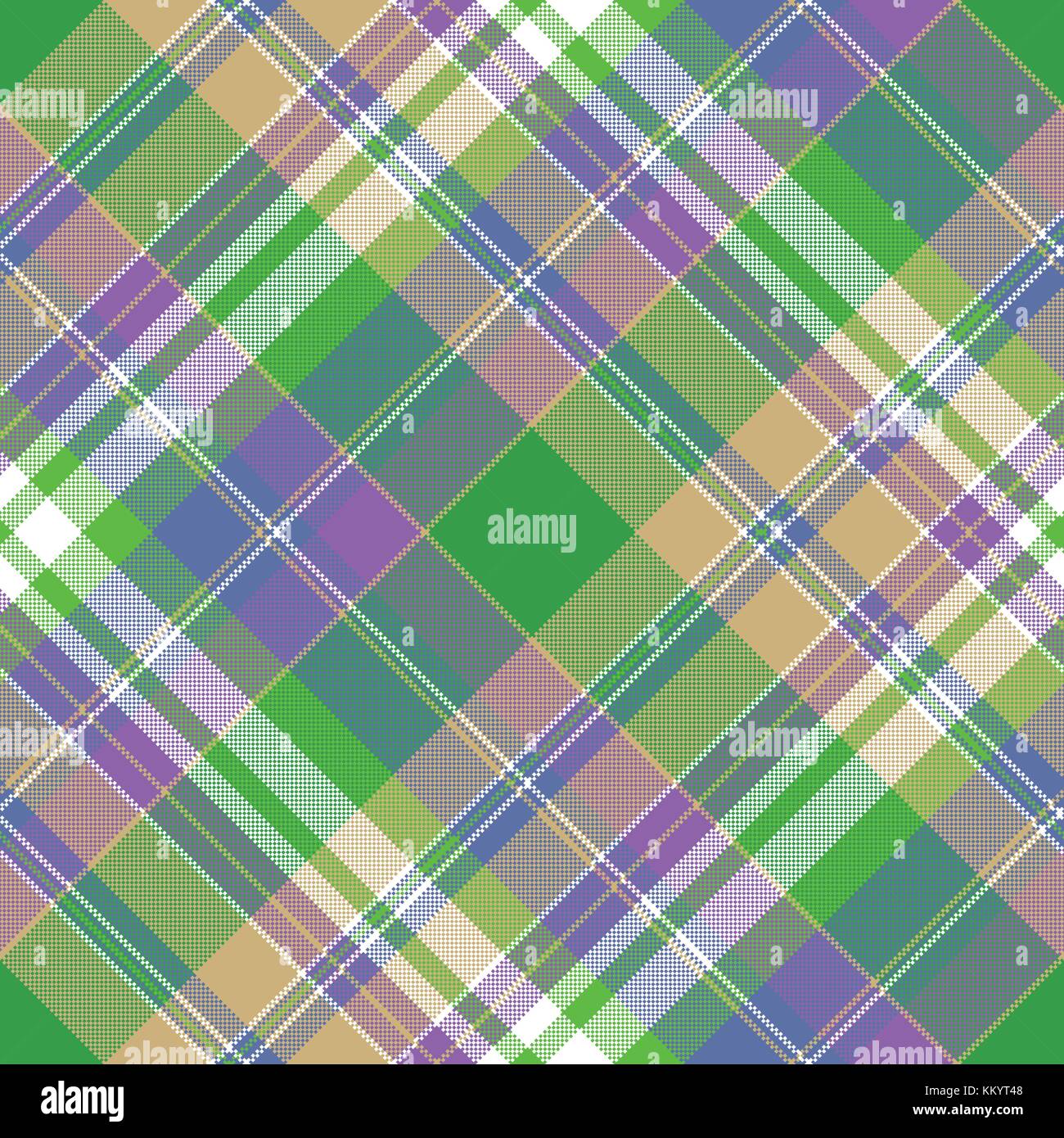 Colored check pixel plaid fabric seamless pattern. Flat design. Vector ...
