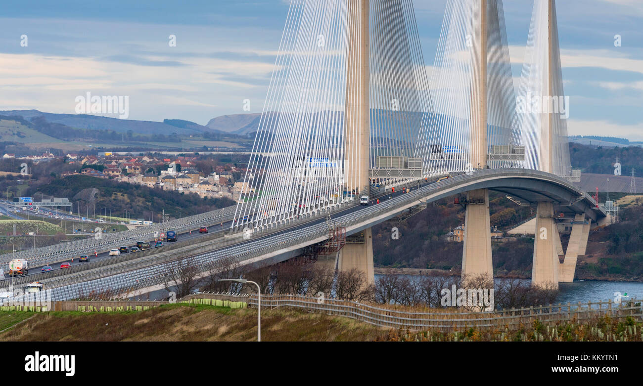 View of Queensferry Crossing bridge with southbound carriageway closed ...