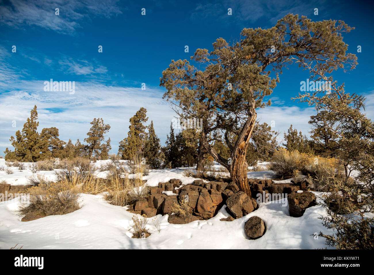 Snow surrounds the Redmond Caves lava tubes at the Redmond Caves ...