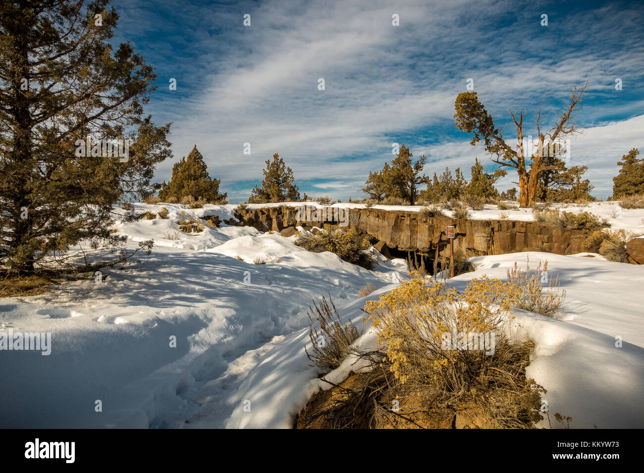 Snow surrounds the Redmond Caves lava tubes at the Redmond Caves ...
