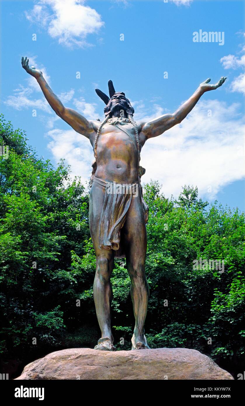On the Mohawk Trail near Charlemont, Massachusetts, USA. Bronze statue ...