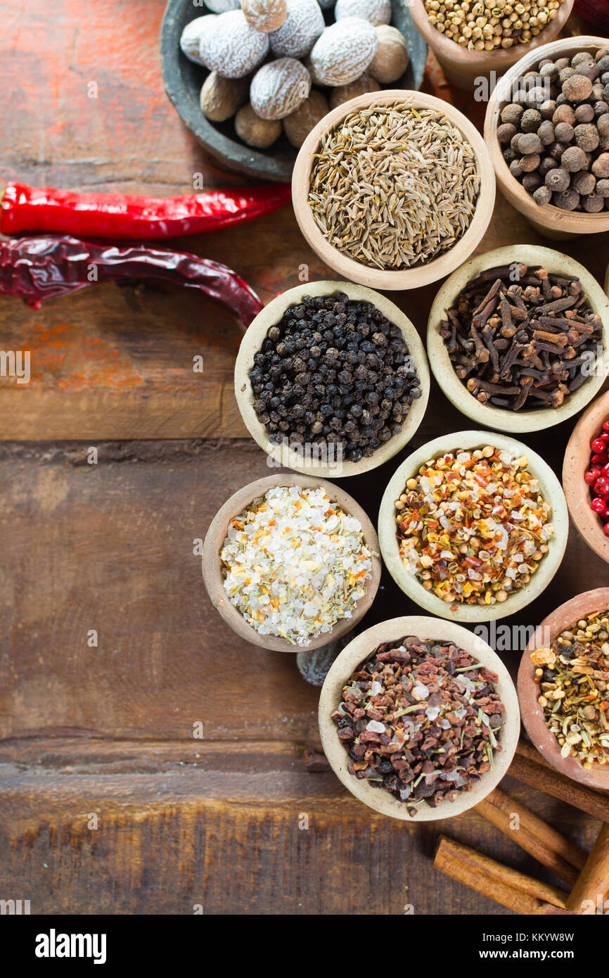 Variety of different asian and middle east spices, colorful assortment ...