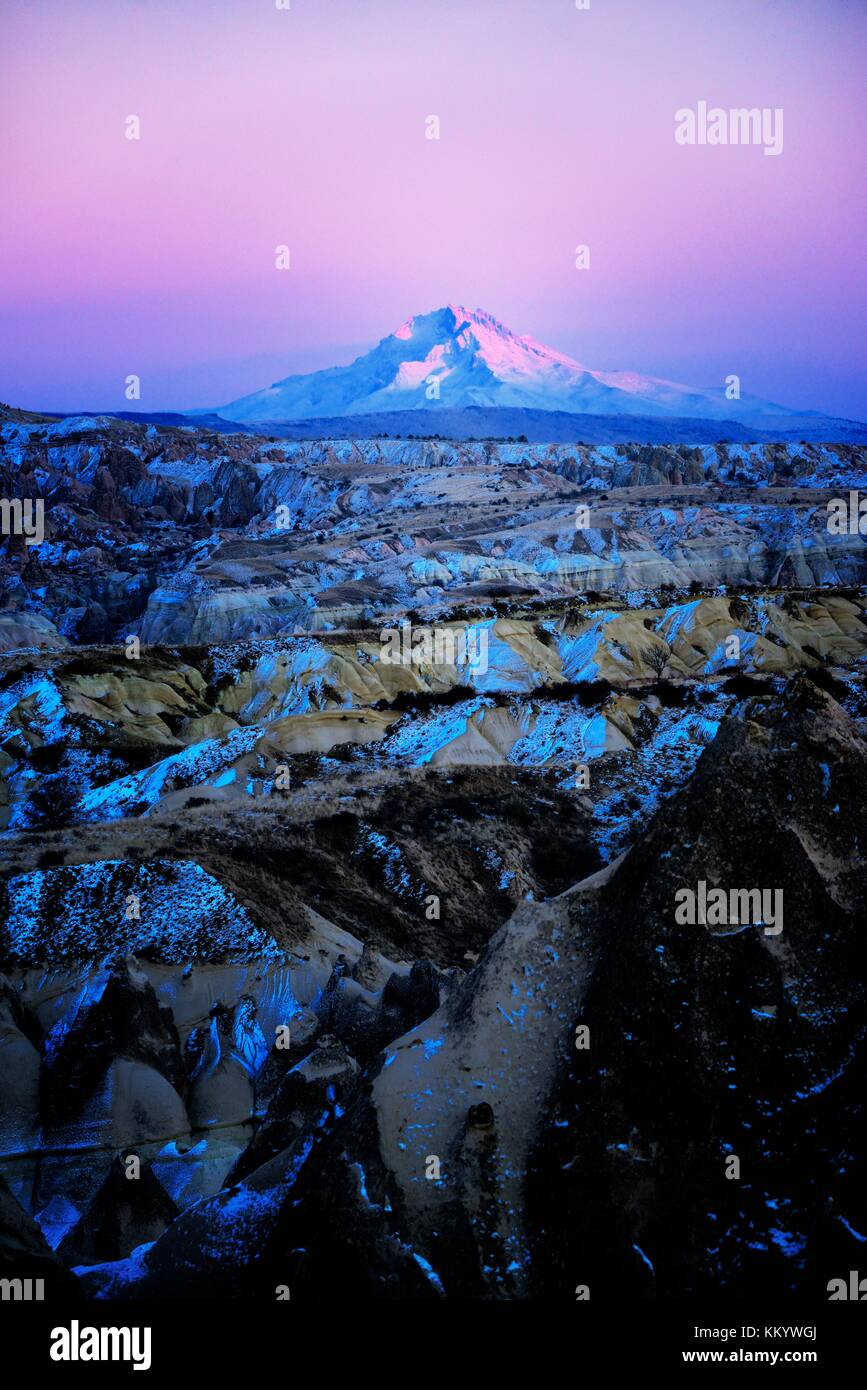 Snow covered volcanic 3916m peak of Mount Erciyes, highest mountain in ...